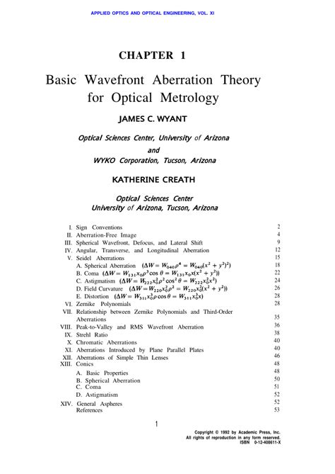 Pdf Basic Wavefront Aberration Theory For Optical Metrology