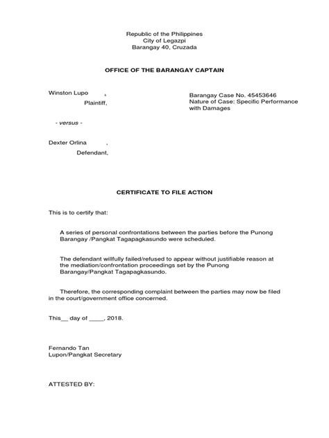 Certificate To File Action Pdf