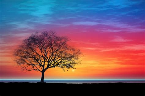 Premium AI Image A Tree With The Sun Setting Behind It And The Sky In The Background