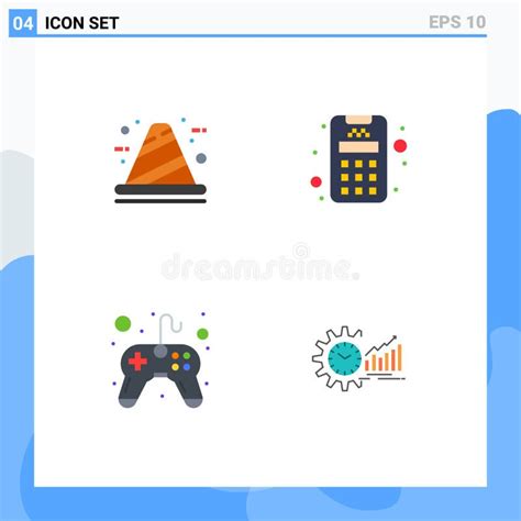 Modern Set Of 4 Flat Icons Pictograph Of Architecture Controller Construction Credit Video