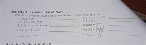 Activity 1 Exponential Or Not Tell Which Of The Following Equations