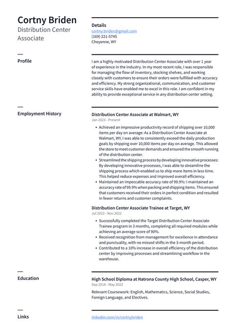 Cvs Distribution Center Associate Resume Examples