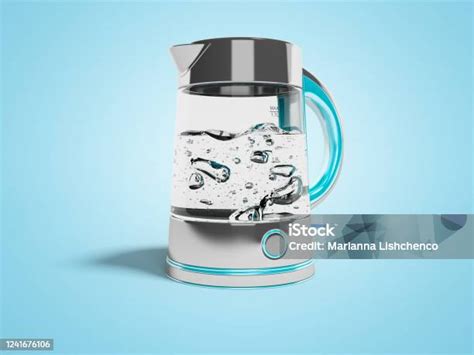 그림자와 파란색 배경에 끓는 물 3d 렌더링 그림 스탠드에 전기 주전자를 전환하는 개념 강철에 대한 스톡 사진 및 기타 이미지 강철 금속 끓음 Istock