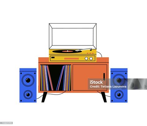 비닐 플레이어 만화 복고풍 아날로그 턴테이블 레코드 회전 디스크 오래된 학교 오디오 애호가 음악 장치 가정용 가구 장식 벡터