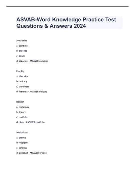 Asvab Word Knowledge Practice Test Questions And Answers 2024 Asvab Word Knowledge Stuvia Us