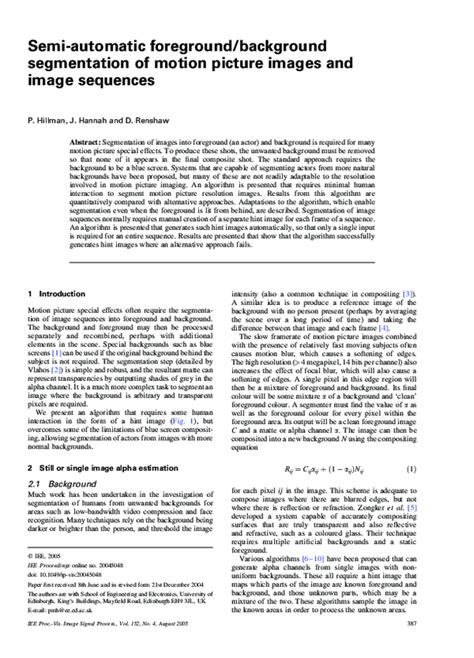 Pdf Semi Automatic Segmentation In Motion Pictures