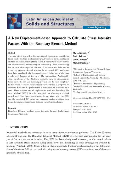 Pdf A New Displacement Based Approach To Calculate Stress Intensity
