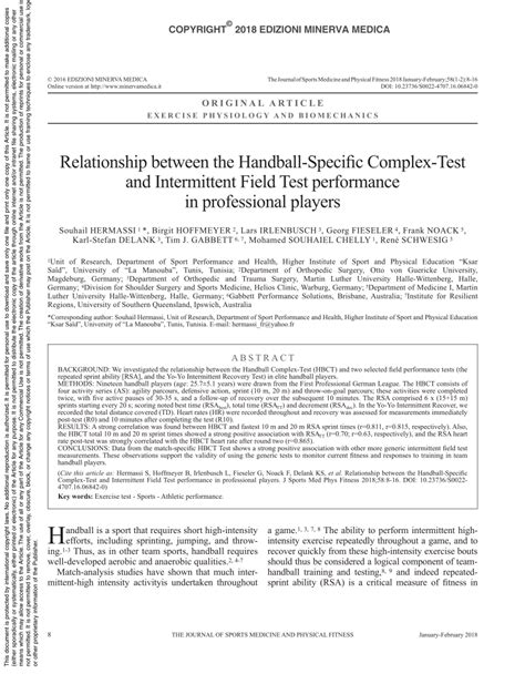 Pdf Relationship Between The Handball Specific Complex Test And