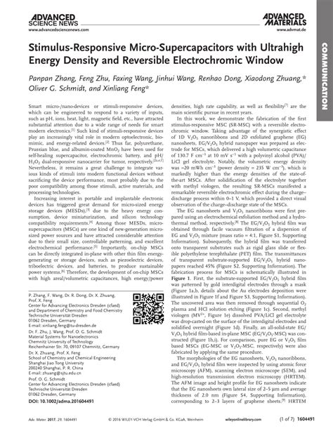 Pdf Stimulus Responsive Micro Supercapacitors With Ultrahigh Energy Density And Reversible