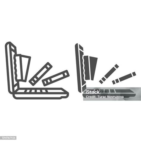 책은 오픈 랩톱 라인과 견고한 아이콘 교육 개념 흰색 배경에 노하우 벡터 기호의 스트림 모바일 개념 및 웹 디자인을위한 개요 스타일 아이콘에서 떨어진다 벡터 그래픽 10에