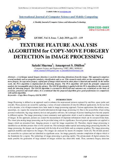 Pdf Texture Feature Analysis Algorithm For Copy Move Forgery