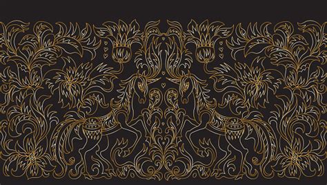 벡터 완벽 한 패턴입니다 유니콘 나무 꽃 황금 잎 윤곽 얇은 선 그리기에 장신구와 환상 자 수 테두리 벽지 프린지 섬유 인쇄 포장지 0명에 대한 스톡 벡터 아트 및 기타