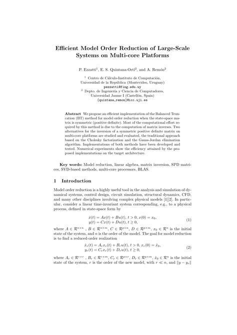 Pdf Efficient Model Order Reduction Of Large Scale Systems On Multi Core Platforms