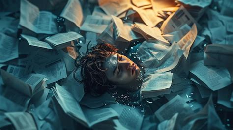 Drowning In Responsibilities Paper Ocean Premium Ai Generated Image