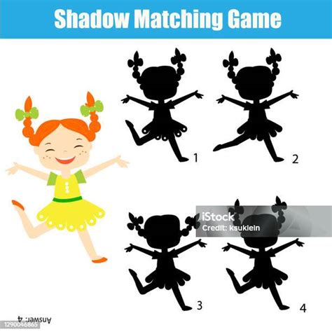 그림자 일치 게임 만화 행복한 소녀와 함께하는 어린이 활동 개발에 대한 스톡 벡터 아트 및 기타 이미지 개발 경기 스포츠 공부 Istock