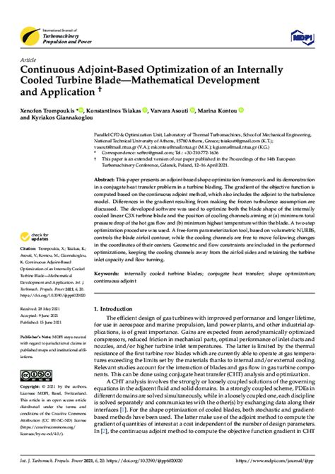 Pdf Continuous Adjoint Based Optimization Of An Internally Cooled Turbine Blade—mathematical