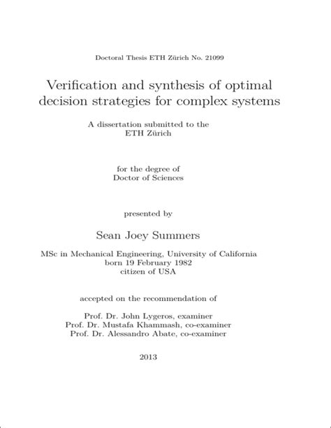 Verification And Synthesis Of Optimal Decision Eth E