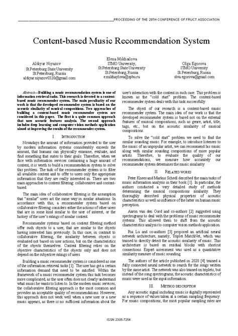 Content Based Music Recommendation System This Research Is Devoted To A Content Based Music