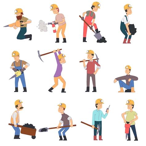 Premium Vector Set Of Miner Characters Coal Or Minerals Mining Workers In Uniform With