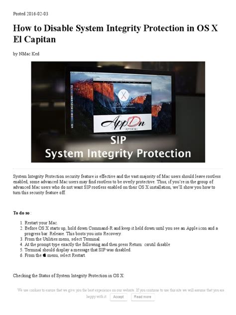 How To Disable System Integrity Protection In Mac Os X El Capitan Pdf Mac Os Cookie