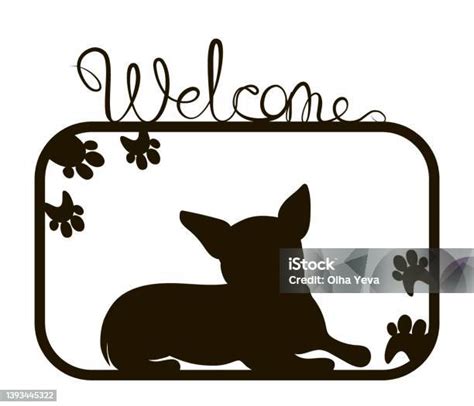 환영 개 기호는 골판지 나무 및 금속을위한 레이저 절단기의 템플릿입니다 흰색 배경에 고립 된 검은 색 스톡 벡터 일러스트레이션 가축에 대한 스톡 벡터 아트 및 기타 이미지