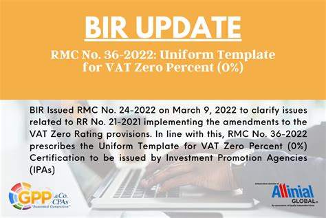 Rmc No 36 2022 Uniform Template For Vat Zero Percent 0 Certification G Pagaspas Partners