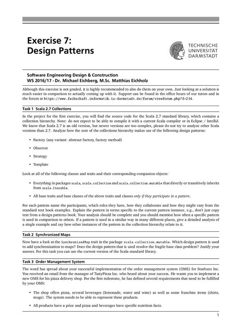 Exercise 7 Design Patterns Exercises Design Patterns Docsity