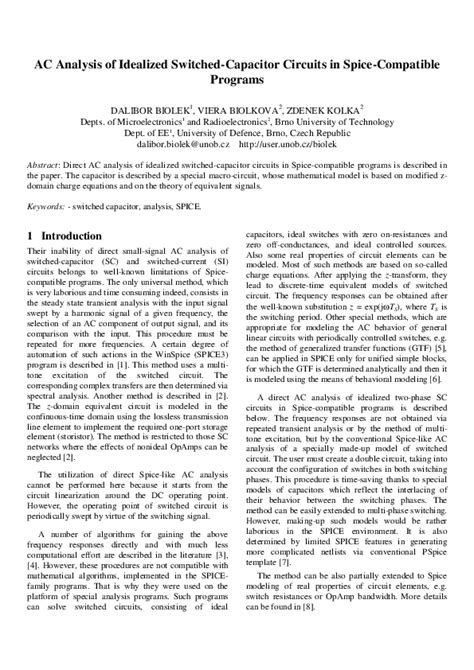 Pdf Ac Analysis Of Idealized Switched Capacitor Circuits In Spice Compatible Programs
