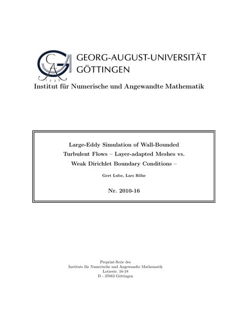 Pdf Large Eddy Simulation Of Wall Bounded Turbulent Flows Layer Adapted Meshes Vs Weak
