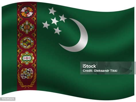 투르크 메니스탄 흔들리는 효과와 아름다운 국기 원래 색상과 비율 웹 로고 아이콘 및 배경에 대한 놀라운 디자인 벡터 일러스트 레이션에서 모든 국가 플래그 세트 국기에 대한