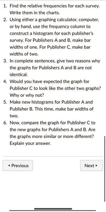 solved find the relative frequencies for each survey write them in the