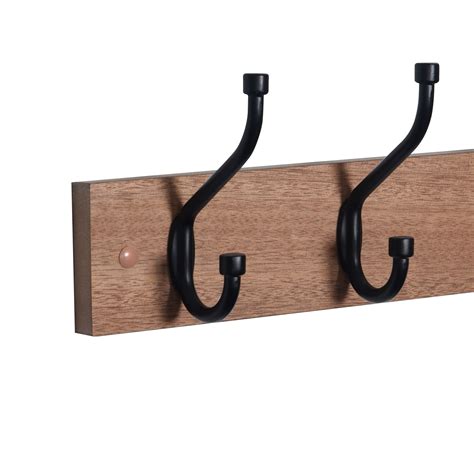Oak Finish Heavy Duty 4 Double Coat Hooks