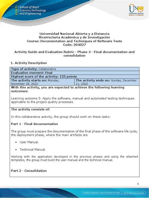 Activities Guide And Evaluation Rubric Unit 2 Phase 4 Final Documentation And