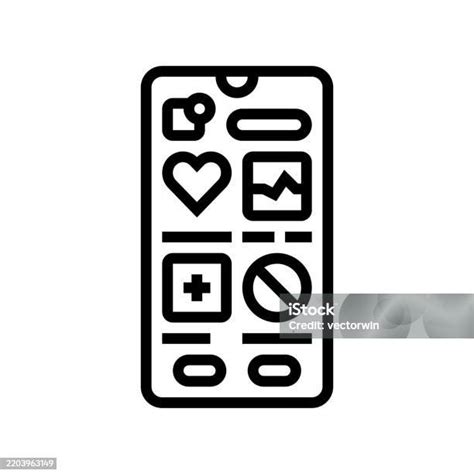 건강 응용 프로그램 인터페이스 개인화 된 기술 라인 아이콘 벡터 일러스트 레이 션 0명에 대한 스톡 벡터 아트 및 기타 이미지