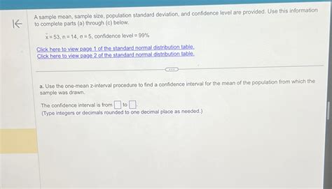 Solved A Sample Mean Sample Size Population Standard