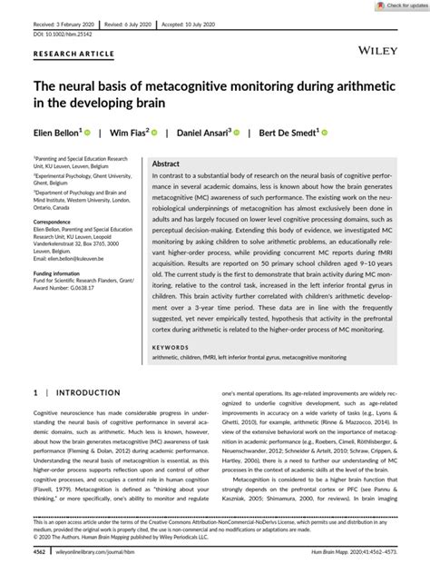 Human Brain Mapping 2020 Bellon The Neural Basis Of Metacognitive Monitoring During