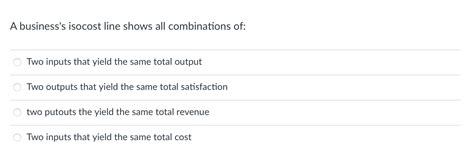 Solved A Businesss Isocost Line Shows All Combinations Of