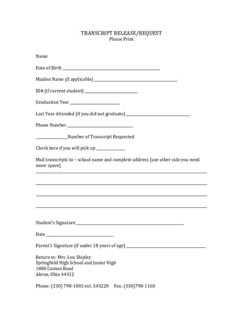 Fillable Online Counseling 9 12 Transcript Request Fax Email Print