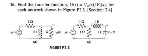 Solved 16 Find The Transfer Function G S Vo S Vi S For Chegg Com