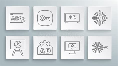 Set Line Board With Graph Chart Key Advertising Monitor Star Target And Icon Vector Stock
