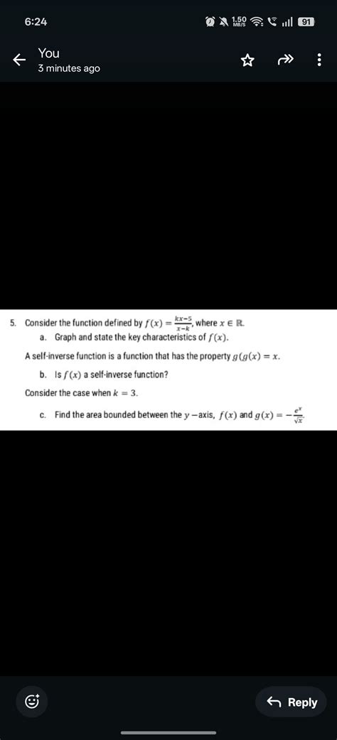 Consider The Function Defined By Fx Frac Kx 5 X K Where X