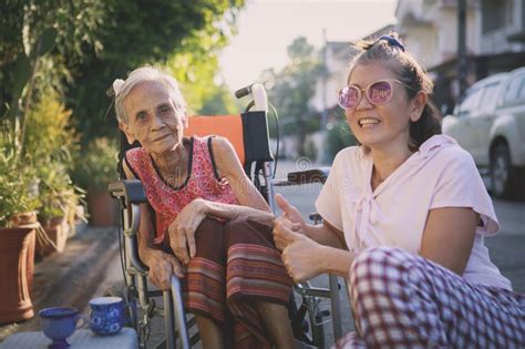Asian Dauther And Old Mother Happiness With Relaxing Time At Home