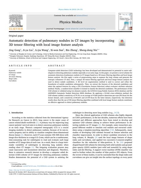 Pdf Automatic Detection Of Pulmonary Nodules In Ct Images By Incorporating 3d Tensor Filtering