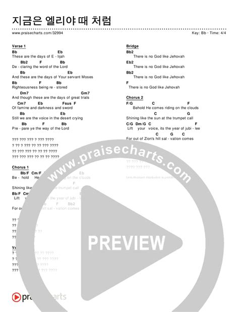 지금은 엘리야 때 처럼 Simplified Chords Pdf Praisecharts