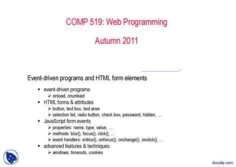 Event Driven Programs And Html Form Elements Web Programming Lecture Slides Docsity