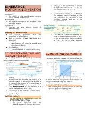 KINEMATICS Docx KINEMATICS MOTION IN 1 DIMENSION Mechanics The Study Of The Relationships