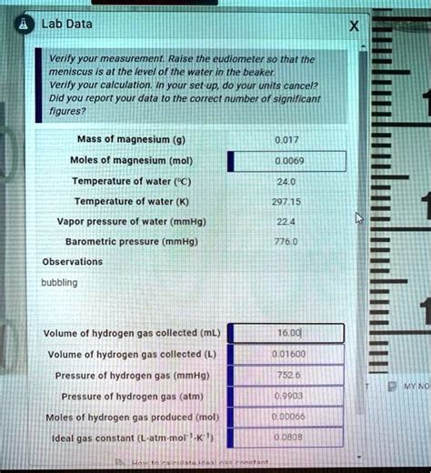 lab data verify your measurement raise the eudlometer s0 that the