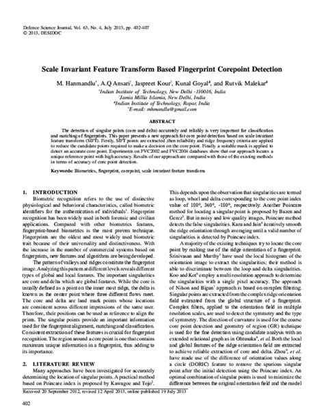 Pdf Scale Invariant Feature Transform Based Fingerprint Corepoint
