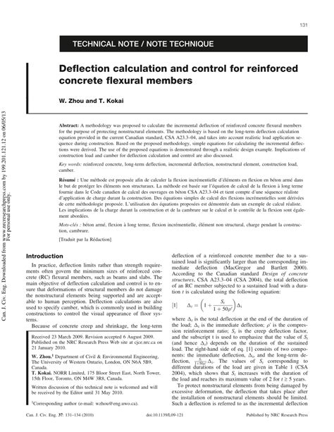 Pdf Deflection Calculation And Control For Reinforced Concrete Flexural Members