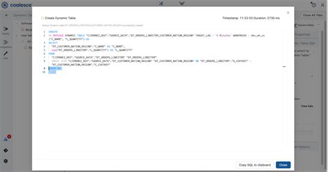 building dynamic tables in snowflake with coalesce